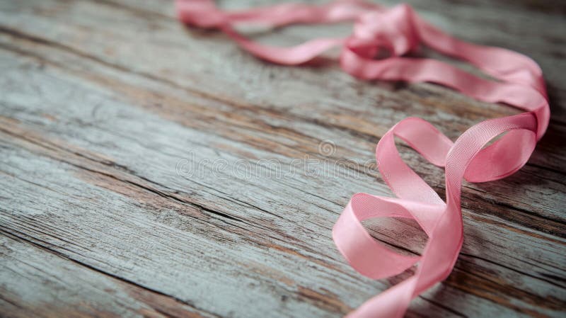Delicate Pink Ribbon on Weathered Wooden Table Surface in Soft Light ...