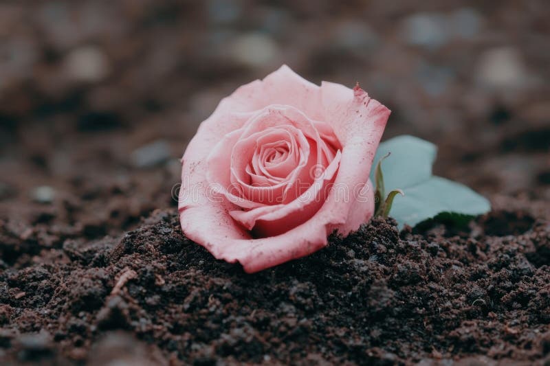 Delicate Pink Rose Blooming in Soil Stock Illustration - Illustration ...