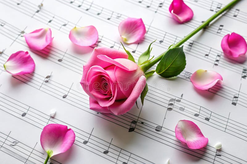Delicate Pink Rose and Musical Notes on a Pristine White Background a ...