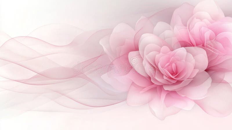 Delicate Pink Roses and Sheer Ribbon on White Background Stock ...