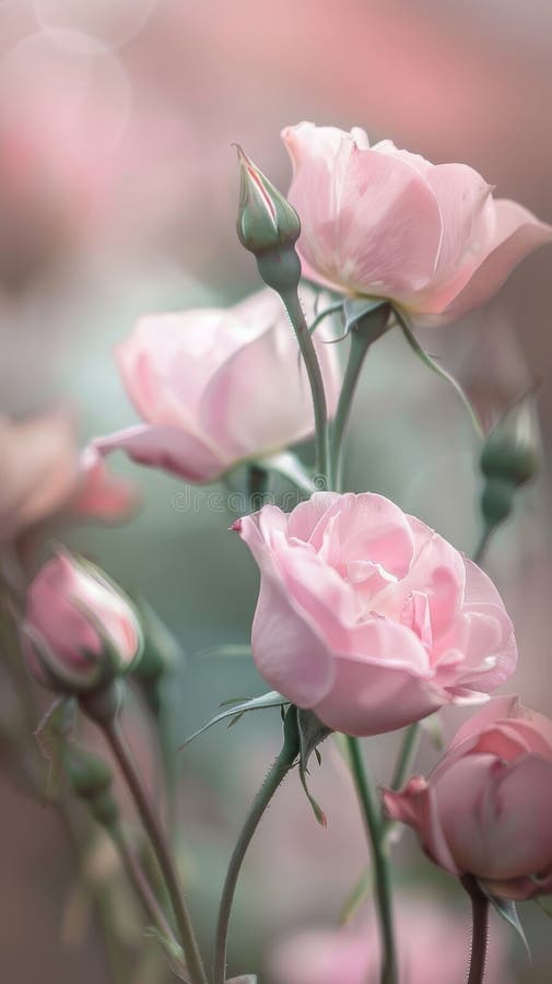 Delicate Pink Roses in Soft Focus Garden Stock Photo - Image of ...