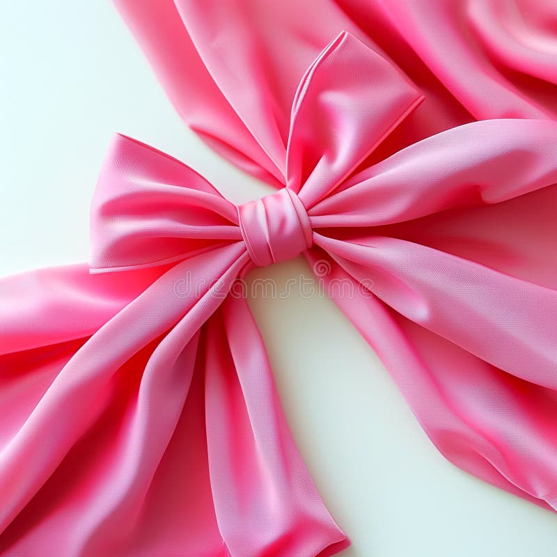 A Delicate Pink Satin Bow Elegantly Draped on a Soft White Surface ...