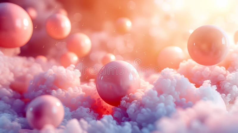 Soft Pink Orbs Floating Above a Dreamy Cloudscape during a Warm Sunset ...