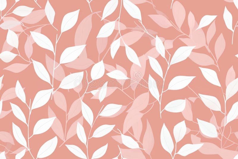 Delicate Pink and White Leaves and Vines on a Pink Background Stock ...