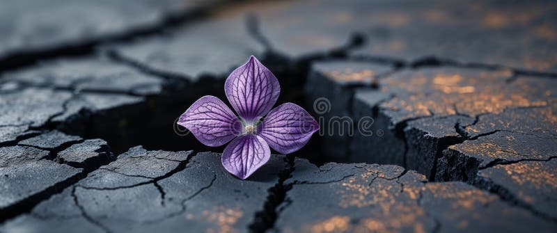 Delicate Purple Flower on Dark Cracked Surface Stock Photo - Image of ...
