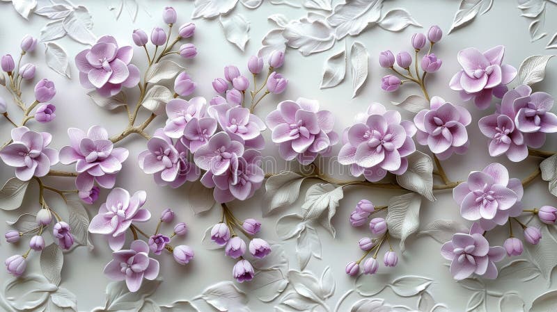 Delicate Purple Flowers Arranged in a Row on a Textured White ...