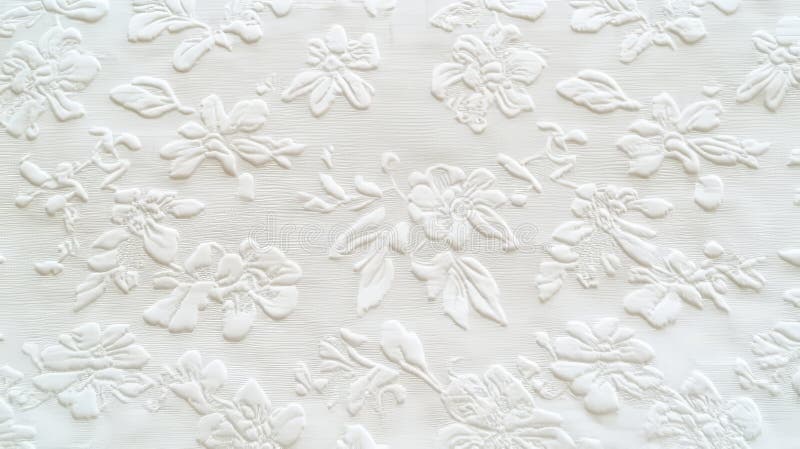 Delicate Raised Floral Pattern on White Textured Fabric Surface Studio ...