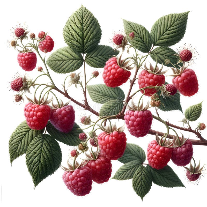 Delicate Raspberry Branch Adorned with Lush Berries Captures the ...