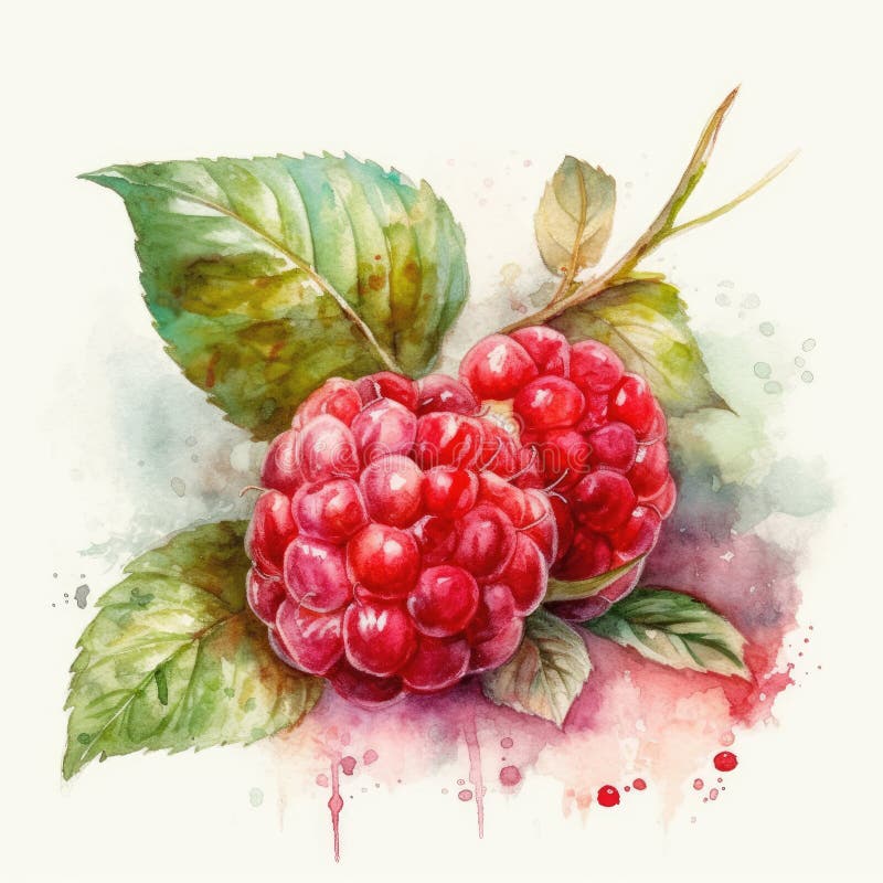 Delicate Raspberry Watercolor on White Background for Invitations and ...