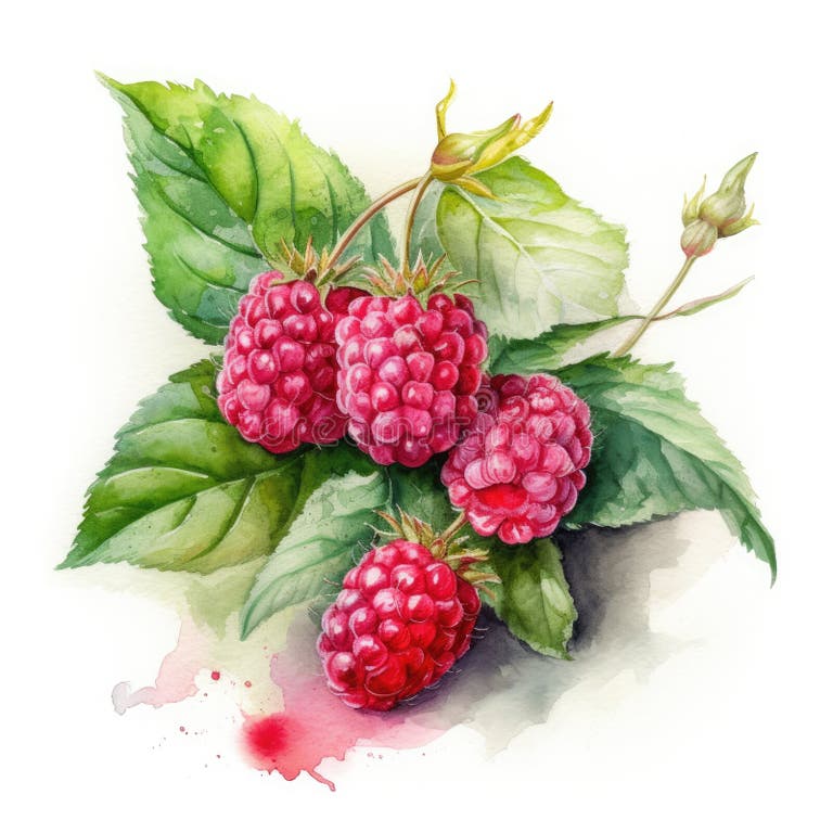 Delicate Raspberry Watercolor on White Background for Invitations and ...