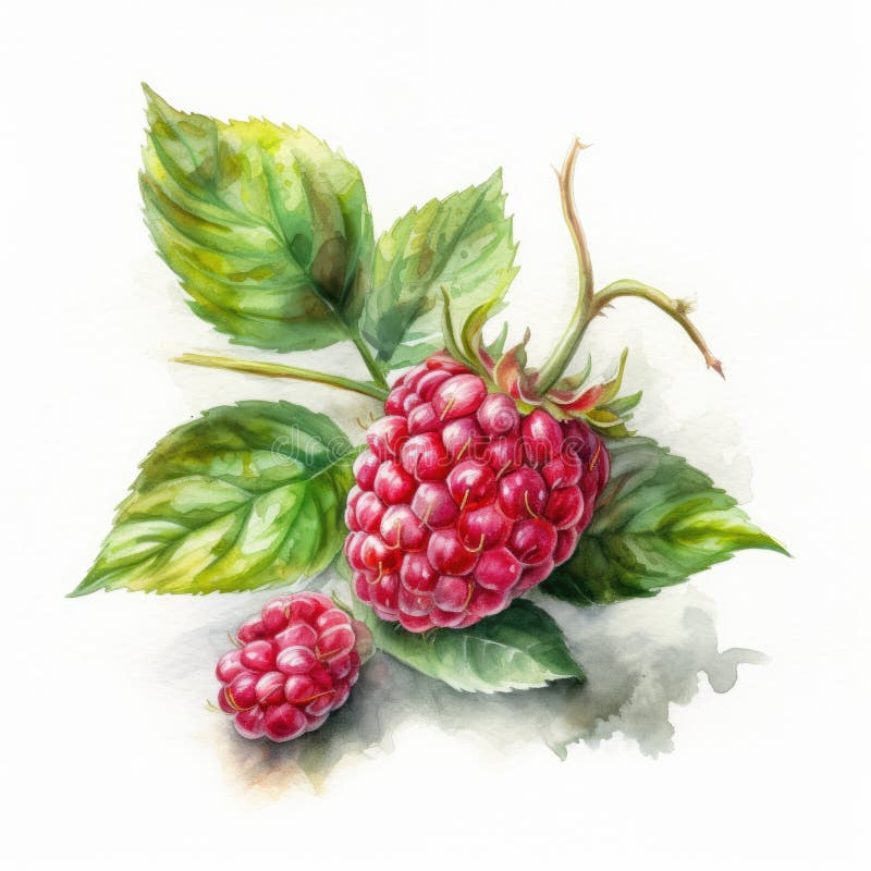 Delicate Raspberry Watercolor on White Background for Invitations and ...