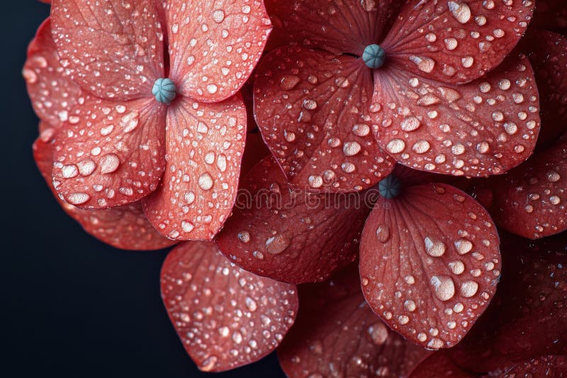 Delicate Red Flowers Adorned with Dewdrops Resting on a Dark Background ...
