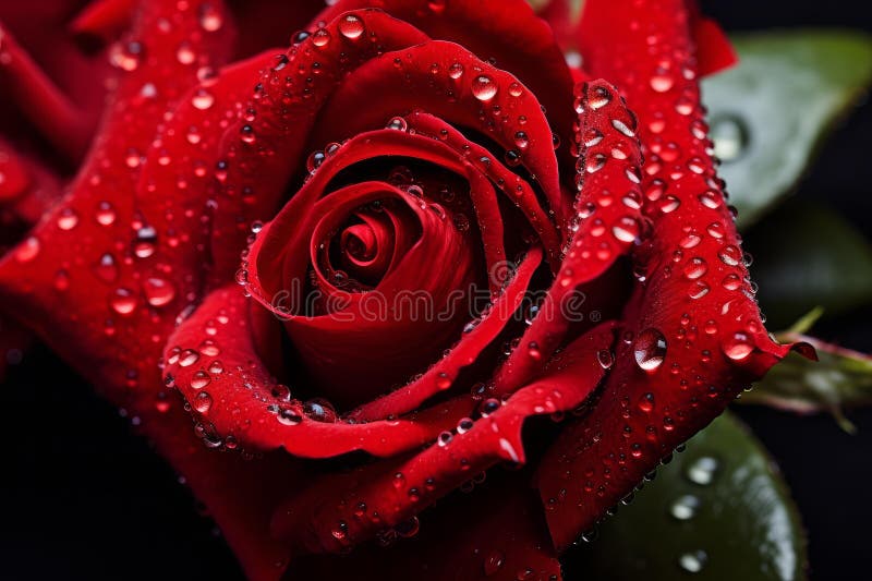Delicate Red Rose Water Droplets. Generate Ai Stock Photo - Image of ...