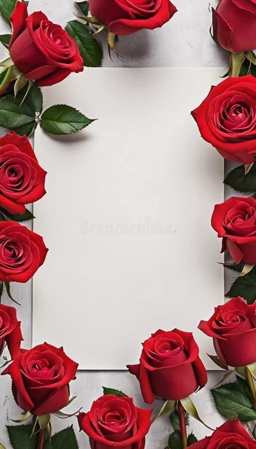 Delicate Red Roses Form an Elegant Border Around a Blank Space ...