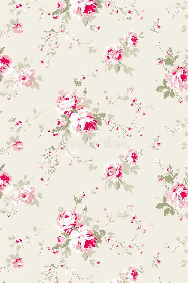 A Delicate and Romantic Floral Pattern Featuring Pink Roses and Green ...