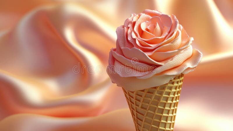 Delicate Rose Shaped Ice Cream in Waffle Cone. Generative AI Stock ...