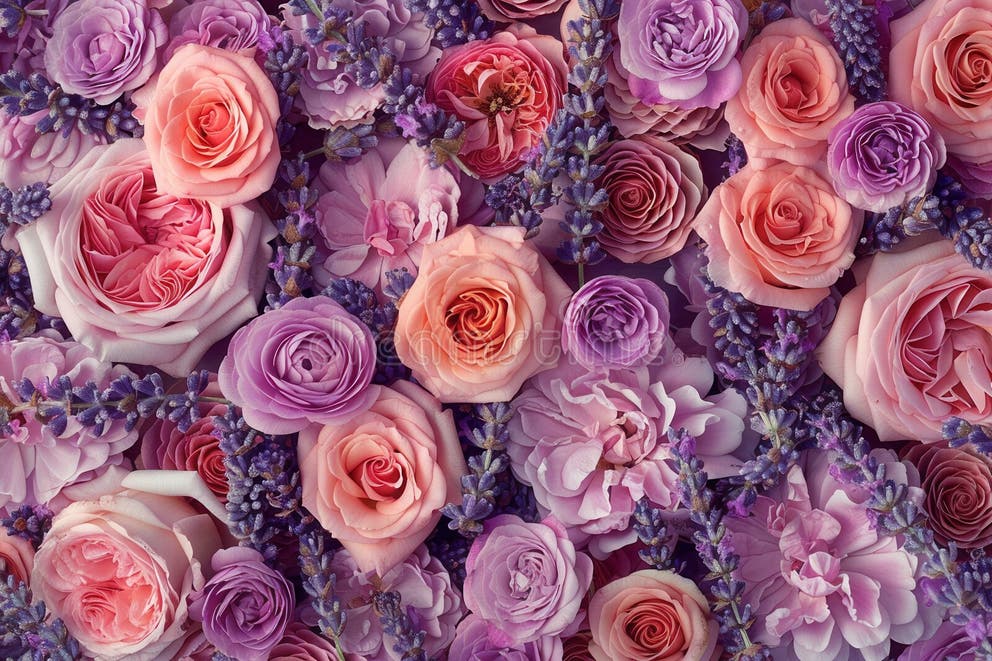 Delicate Roses Blend Seamlessly with Lavender, Forming a Visually ...