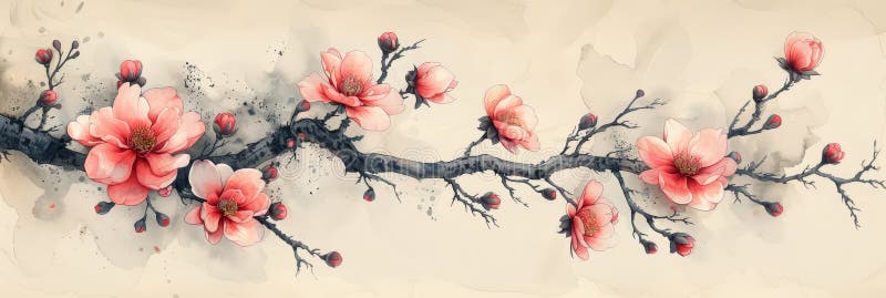 Delicate Sakura Branch Border for Spring Designs Generative AI Stock ...