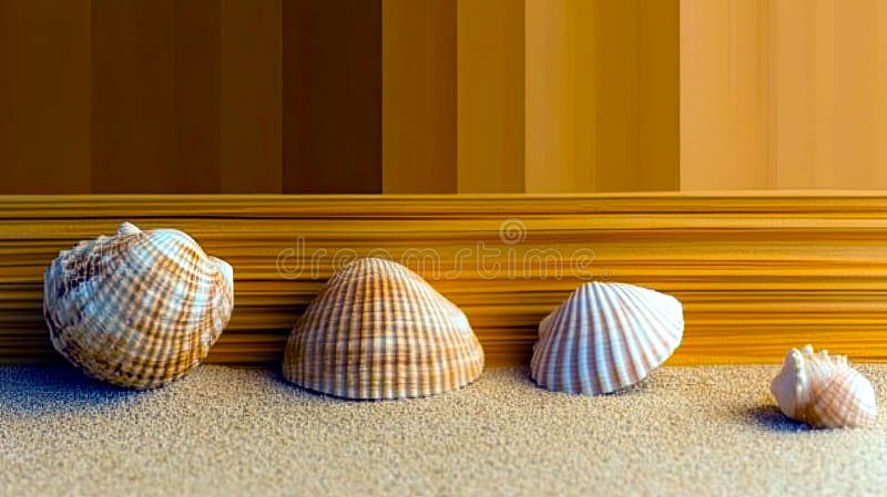 Delicate Seashells Arranged in a Serene Pattern on Smooth Golden Sand ...