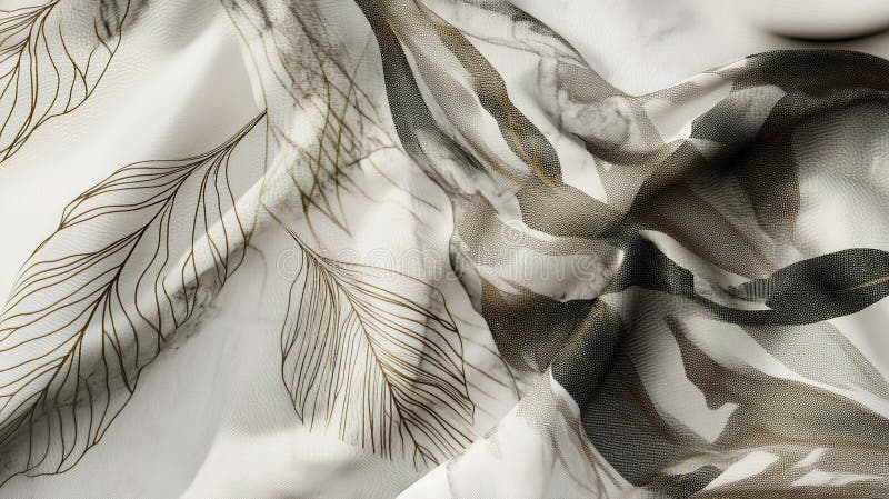 Delicate Sheer Fabric Featuring Botanical Leaf Patterns in Neutral ...