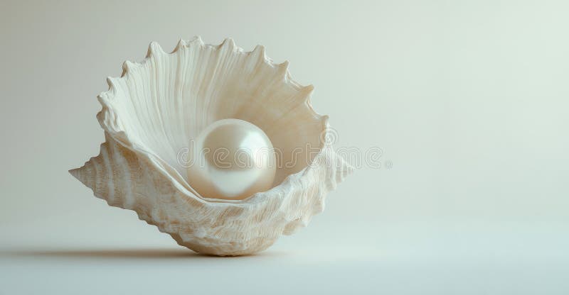 Delicate Shell with Iridescent Pearl Resting Inside on a Soft ...