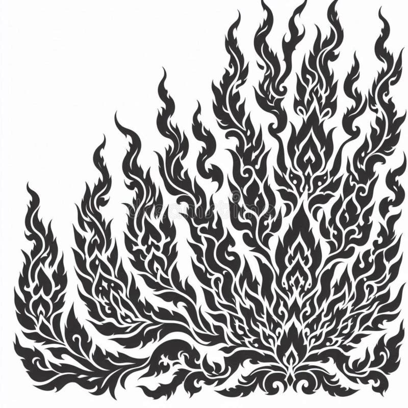 Delicate Silhouette of Thai Kanok Pattern: Symmetrical Flame-Like ...