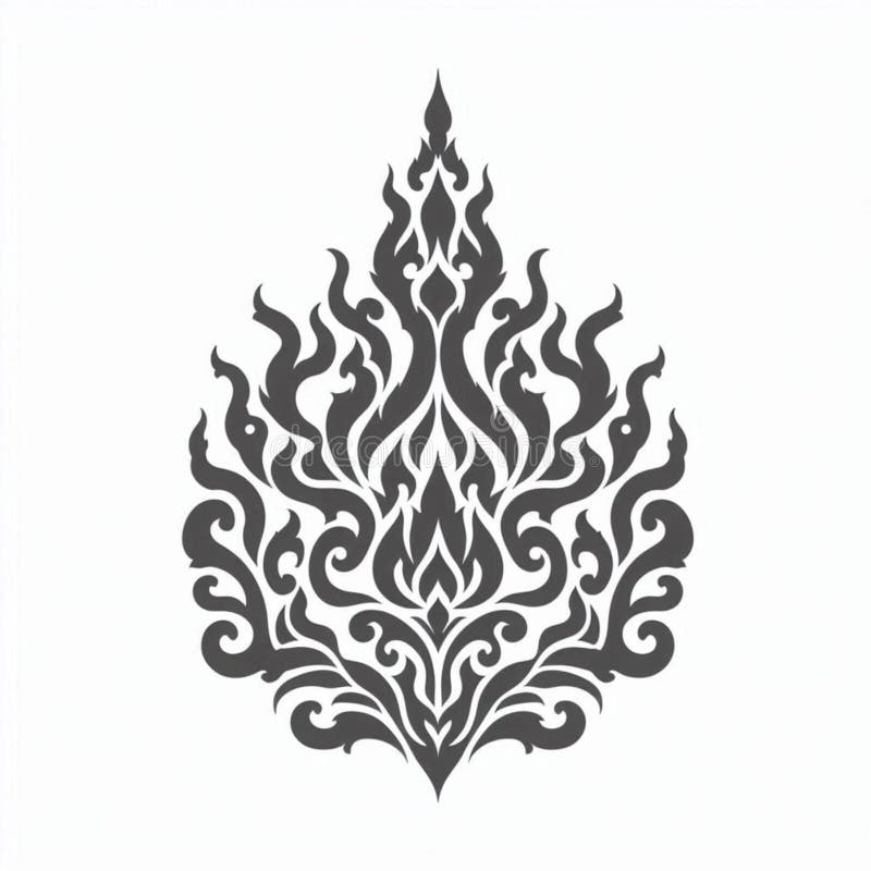 Delicate Silhouette of Thai Kanok Pattern: Symmetrical Flame-Like ...