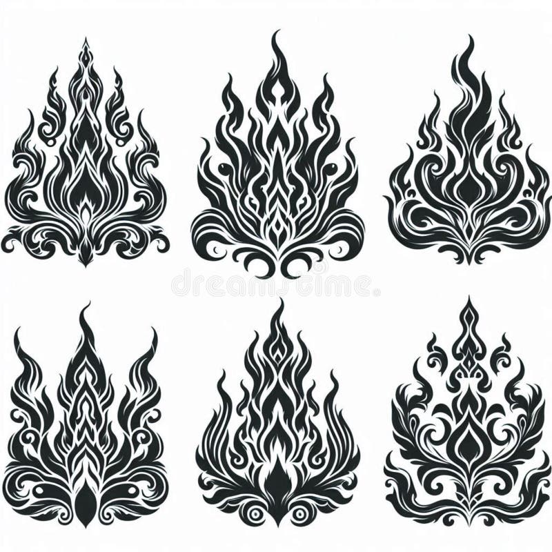 Delicate Silhouette of Thai Kanok Pattern: Symmetrical Flame-Like ...