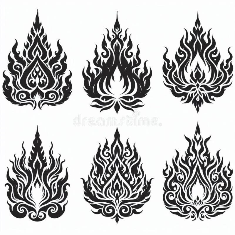 Delicate Silhouette of Thai Kanok Pattern: Symmetrical Flame-Like Motifs in Temple Design Stock ...