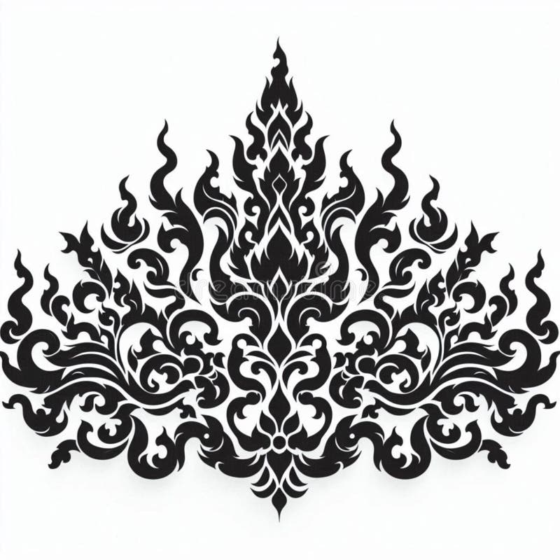 Delicate Silhouette of Thai Kanok Pattern: Symmetrical Flame-Like ...