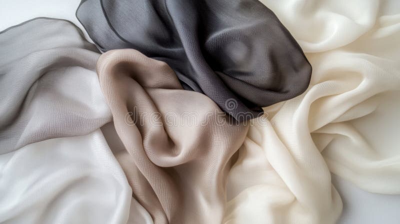 Elegant Arrangement of Flowing Silk Fabrics in Soft Tones and Light ...