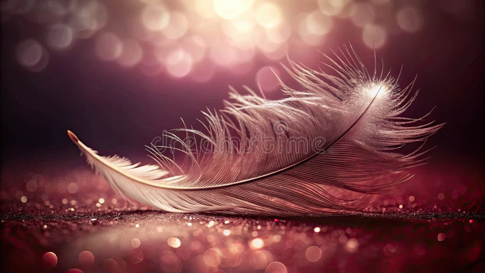 A Delicate Single Feather Resting on Sparkling Glitter with a Soft ...