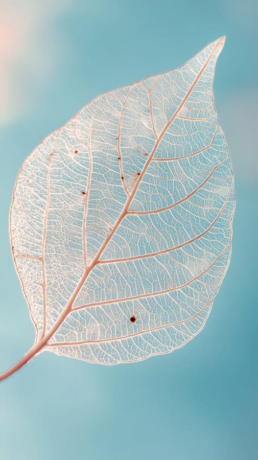 Delicate Skeleton Leaf Against a Serene Blue Background with Soft ...