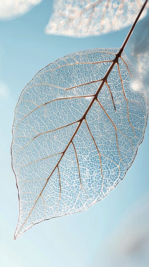 Delicate Skeleton Leaf Against a Serene Blue Background with Soft ...