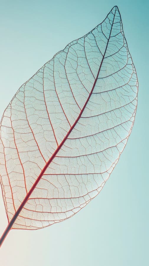 Delicate Skeleton Leaf Against a Serene Blue Background with Soft ...