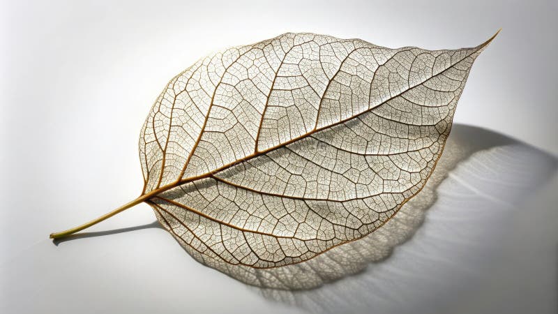 Delicate Skeleton Leaf Casts Intricate Shadow on White Surface ...