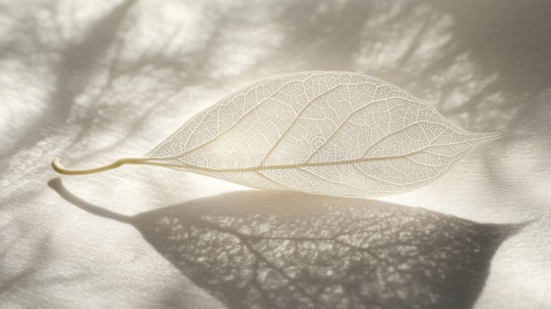 Delicate Skeleton Leaf on White Fabric with Soft Light and Shadow Stock ...