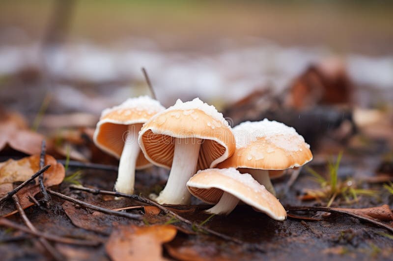 Delicate Snow Caps Forest Mushrooms Stock Photos - Free & Royalty-Free ...