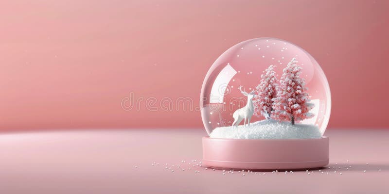 Delicate Snow Globe with Deer and Pink Trees on Soft Pink Background ...