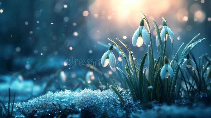 Delicate Snowdrops Emerging from Winter Snow Stock Illustration ...
