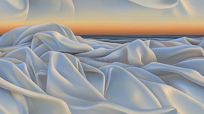 Delicate Soft Blue Waves Embody a Gentle Flow, Enhanced by Warm Golden ...