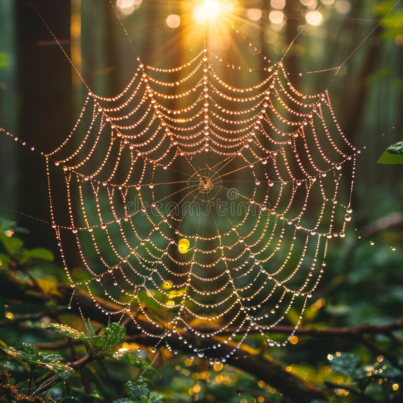 A Delicate Spider Web Glistens in the Sunlight, Suspended in the Heart ...