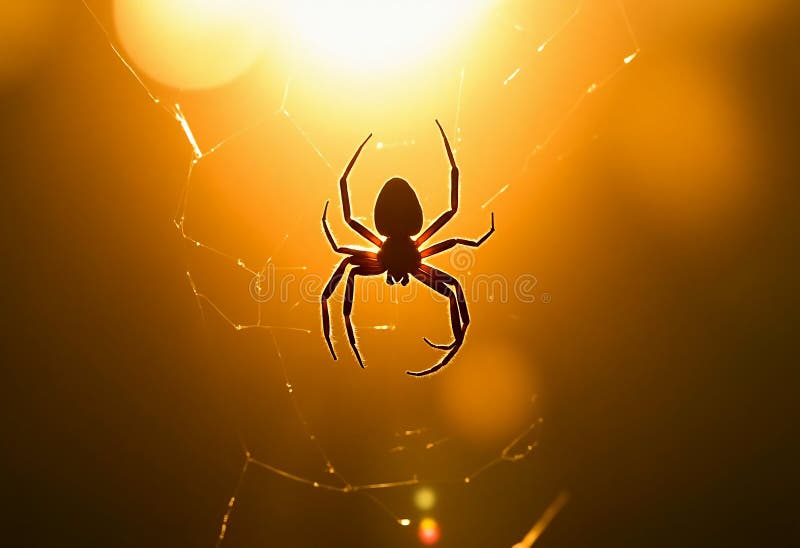 A Delicate Spider Web Shimmers As the Sun Casts Golden Rays ...