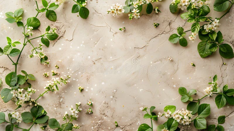 Delicate Spring Blossoms Frame a Neutral Textured Background with ...