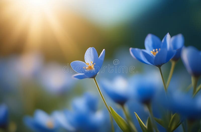 Delicate Spring Blue Flowers in Backlit Sunlight with Copyspace Stock ...