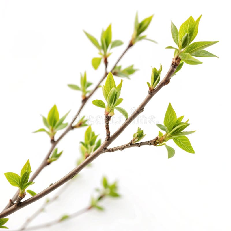 Delicate Spring Branch with Budding Leaves Isolated on White Background ...