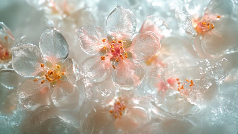 A Delicate Spring Flowers Encased in Translucent Ice, Illuminated by ...
