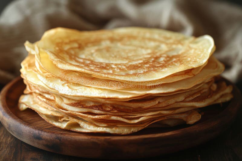A Delicate Stack of Golden Crepes, Lightly Coated in Powdered Sugar, is ...