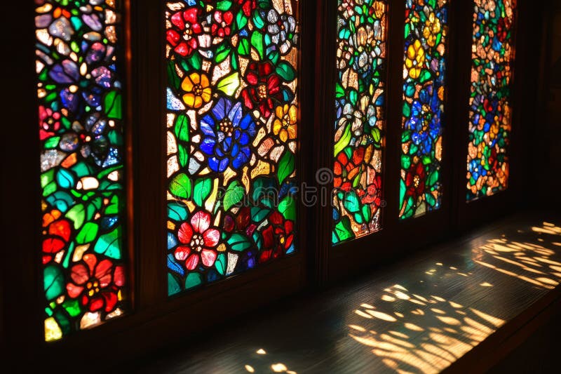 A Delicate Stained Glass Window Featuring Intricate Patterns of Flowers ...