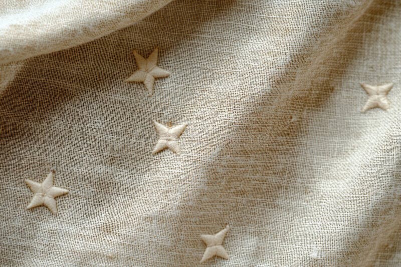 Delicate Stars Scattered Over a Soft Creamy Linen Texture with a Lapki ...